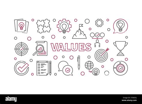 Business Values Vector Horizontal Concept Minimal Outline Illustration