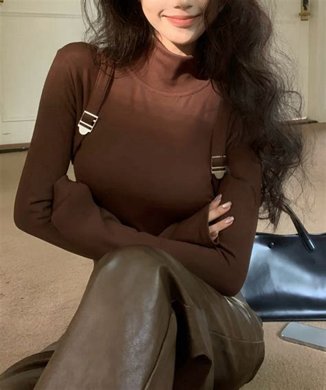 포앤바이앤 3색 스트랩 기모 터틀넥 티셔츠 하이넥 목티 폴라넥 슬림 긴팔 단색 무지 벨벳 면 모달 도톰 따뜻한 가을 겨울 이너티 레이어드