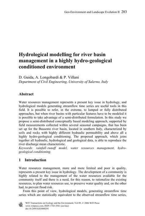Pdf Hydrological Modelling For River Basin Management In A Highly Hydro Geological Conditioned