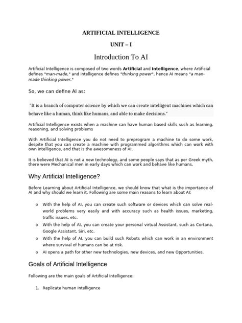 Unit 1 Artificial Intelligence Pdf Artificial Intelligence Intelligence Ai And Semantics