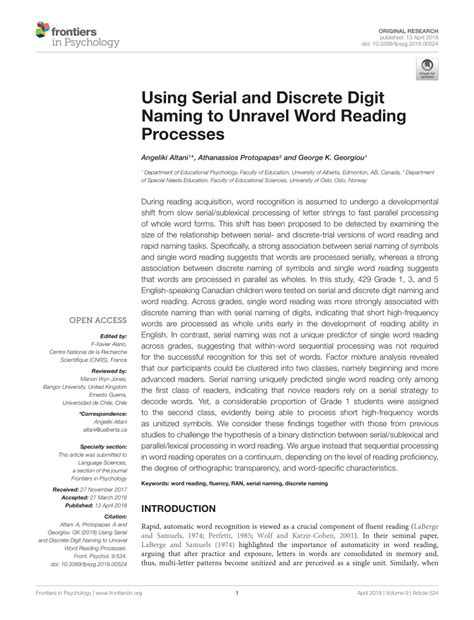 Pdf Using Serial And Discrete Digit Naming To Unravel Word Reading