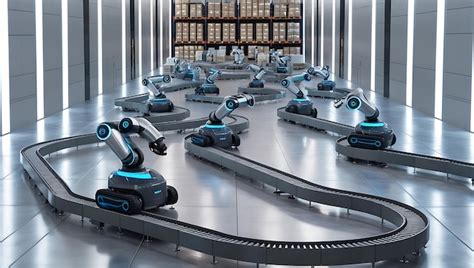 A Hightech Warehouse With Automated Robots Sorting Packages On Conveyor