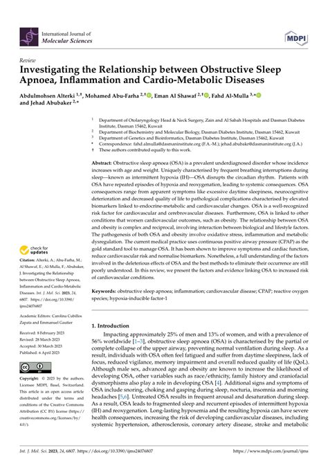 Pdf Investigating The Relationship Between Obstructive Sleep Apnoea Inflammation And Cardio