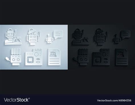 Set Motherboard Digital Chip Mechanical Robot Vector Image