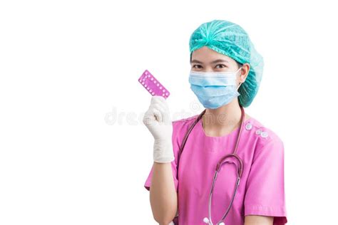 Female Doctor Holding Birth Control Pills Contraceptives In Hands For