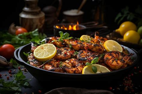 Premium Photo Spicy Bbq Grilled Shrimp Skewers