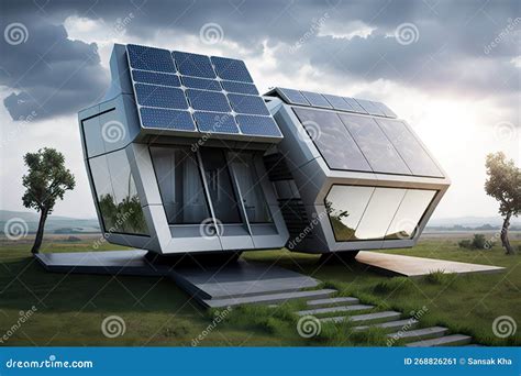 Futuristic Self Sufficient House With Photovoltaic Solar Panels Sustainable And Renewable