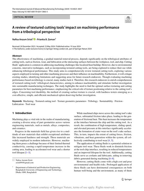 A Review Of Textured Cutting Tools Impact On Machining Performance From A Tribological Perspective