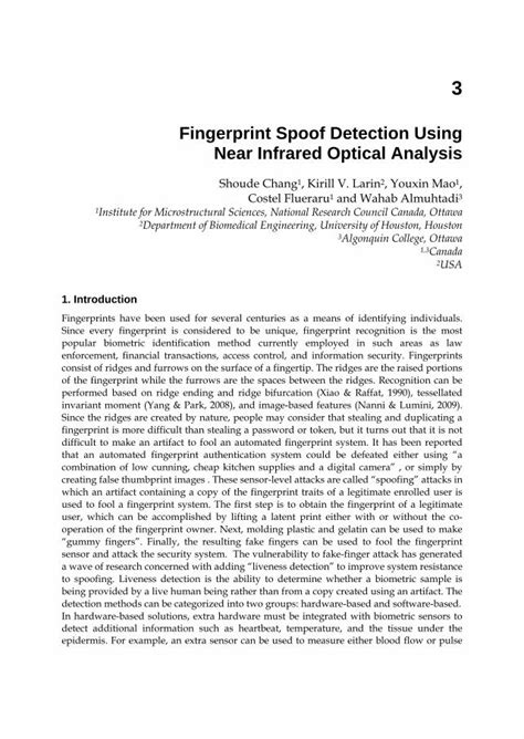 pdf fingerprint spoof detection using near infrared optical analysis
