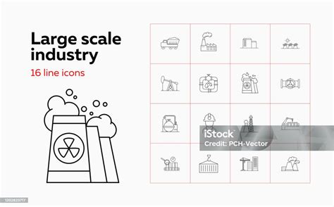 대규모 산업 라인 아이콘 세트입니다 엔지니어 공장 오일 데릭 가솔린에 대한 스톡 벡터 아트 및 기타 이미지 가솔린 개념 건물 외관 Istock