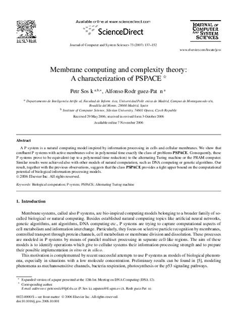 pdf membrane computing and complexity theory a characterization of