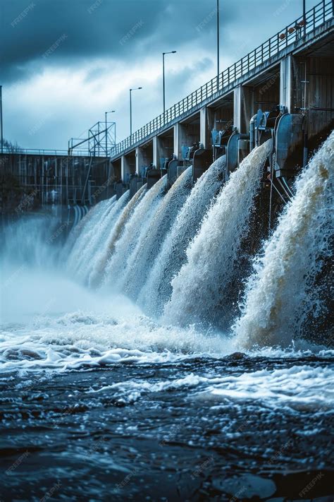 Premium Photo Powerful Water Flow Over Dam With Turbulent Waters And