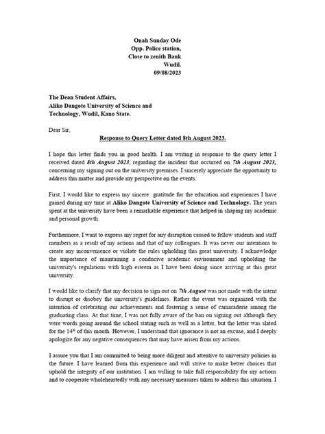 Response Query Letter 1 Pdf Science Social Psychology