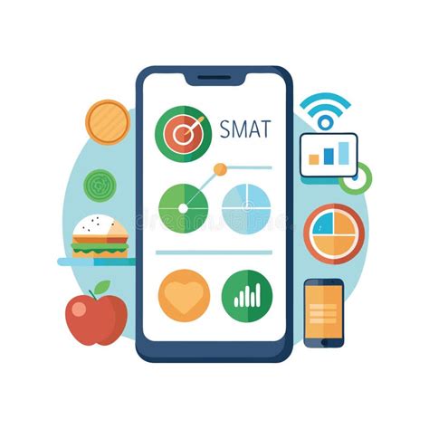Mobile Health App Illustration Of Smart Tracking Food And Fitness Data Stock Vector