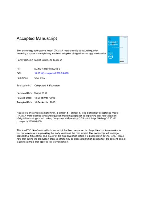 Pdf The Technology Acceptance Model Tam A Meta Analytic Structural Equation Modeling