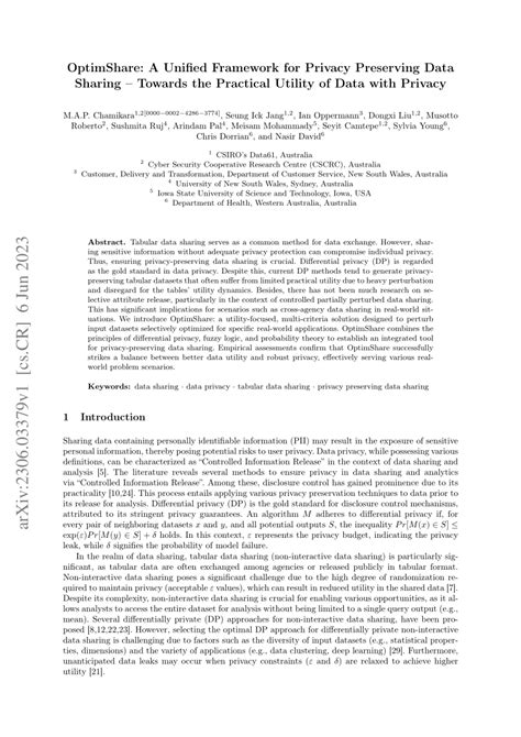 Pdf Optimshare A Unified Framework For Privacy Preserving Data