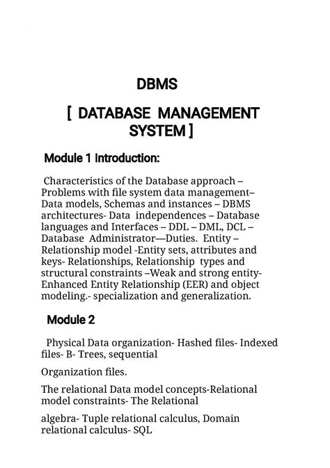 Dbms Syllabus Dbms Database Management System Module 1