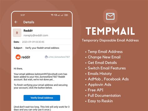 tempmail temporary disposable email address app with admob ads code