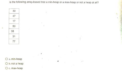 Solved Is The Following Array Based Tree A Min Heap Or A