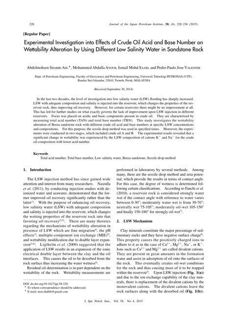 Pdf Experimental Investigation Into Effects Of Crude Oil Acid And