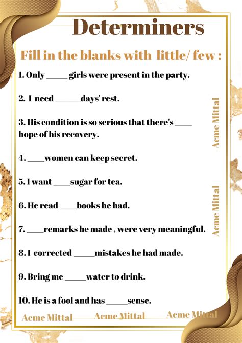 Worksheet 3 For All Determiners Liitle Few