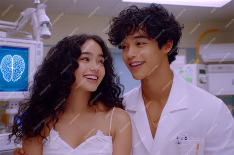 Brain Framework Cognitive Network Cheerful Couple With A Digital Brain Projection Illustrating