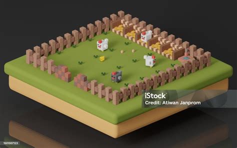 고전 게임에서 검은색 배경에 있는 3d 아이소메트릭 픽셀 닭 농장 일러스트레이션에 대한 스톡 사진 및 기타 이미지 일러스트레이션 모자이크 처리 농장 Istock