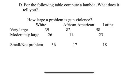 solved d for the following table compute a lambda what