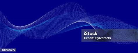 모션 다크 벡터 추상 배경의 파란색 점 입자 배열 물결 모양의 흐름 움직임의 포인트의 곡선 선 기술 및 과학 일러스트레이션 3차원 형태에 대한 스톡 벡터 아트 및 기타