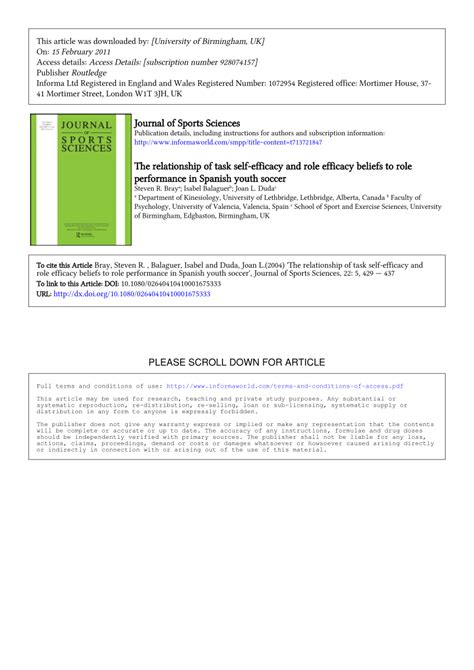 pdf the relationship of task self efficacy and role efficacy beliefs