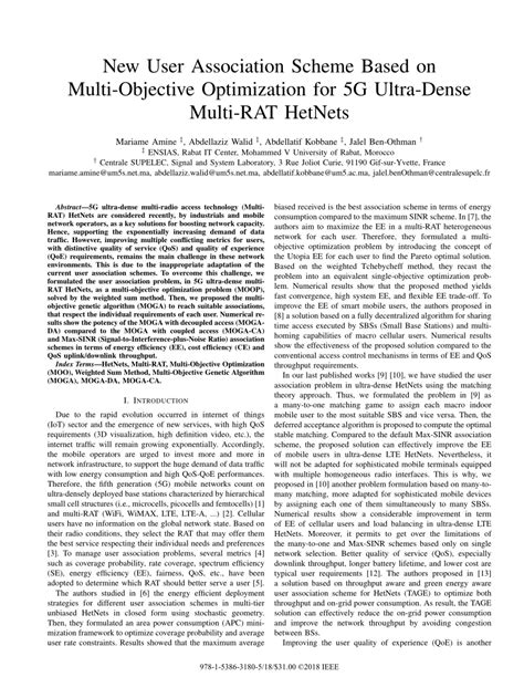 pdf new user association scheme based on multi objective optimization
