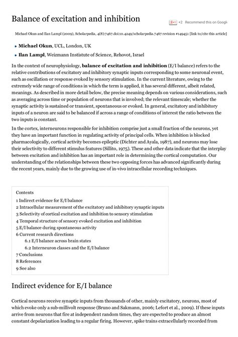 Pdf Balance Of Excitation And Inhibition
