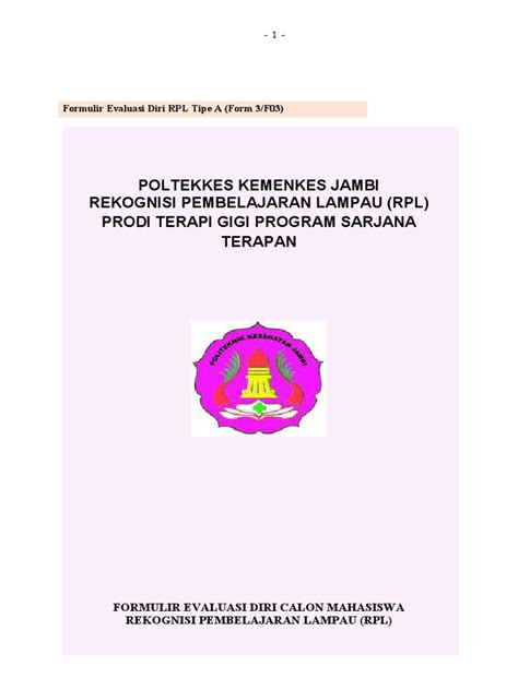 Asnah 3 Formulir Evaluasi Diri Rpl Tipe A Form 3 F03