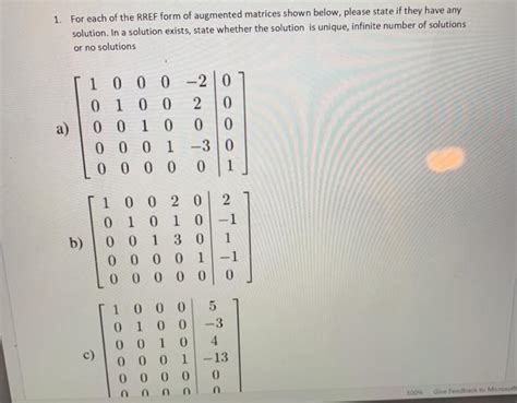 Solved 1 For Each Of The Rref Form Of Augmented Matrices