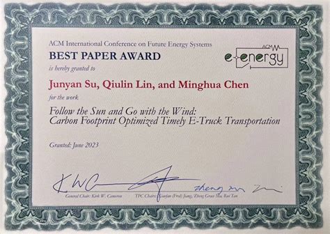 The Best Paper Award At Acm E Energy 2023 Aift