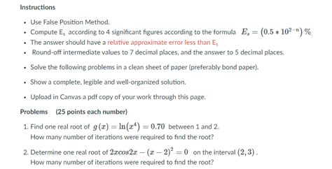 solved instructions use false position method compute