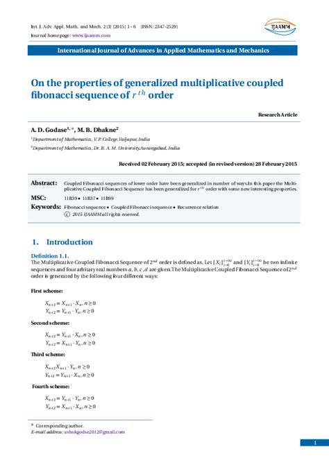 Pdf On The Properties Of Generalized Multiplicative Coupled Fibonacci