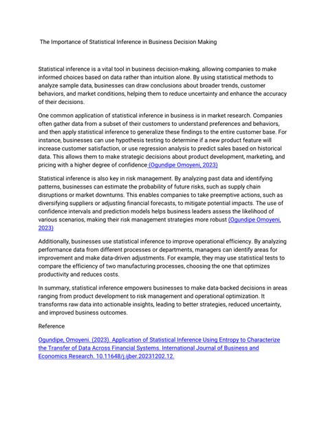 Pdf The Importance Of Statistical Inference In Business Decision Making