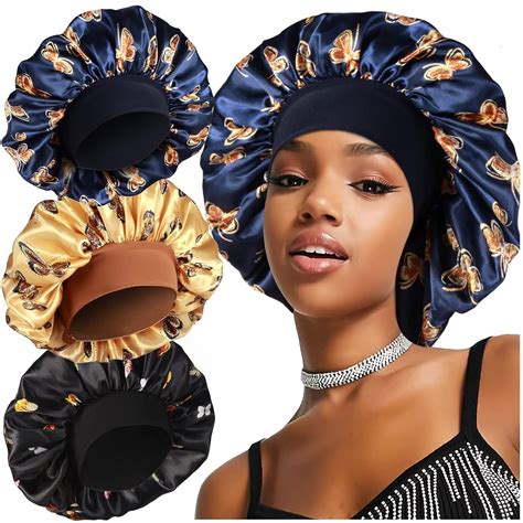 3pcs Large Silky Bonnets For Sleeping Cute Butterfly