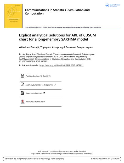 (PDF) Explicit analytical solutions for ARL of CUSUM chart for a long-memory SARFIMA model