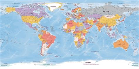 Mapa Político Del Mundo Detallado En Español Proyección Equirectangular