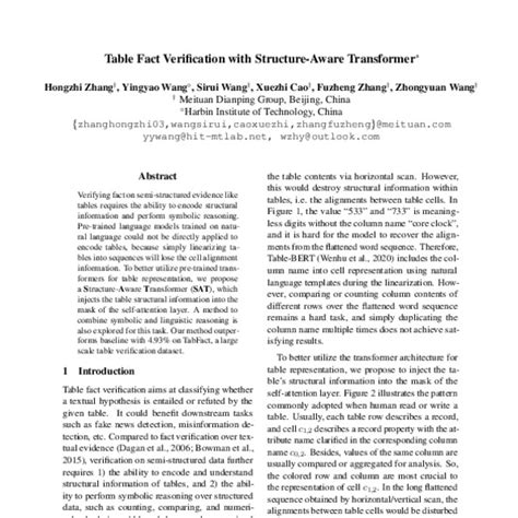 Table Fact Verification With Structure Aware Transformer Acl Anthology