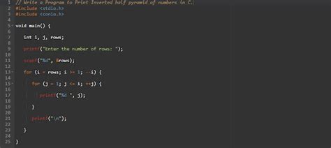 Write A Program To Print Inverted Half Pyramid Of Numbers In C