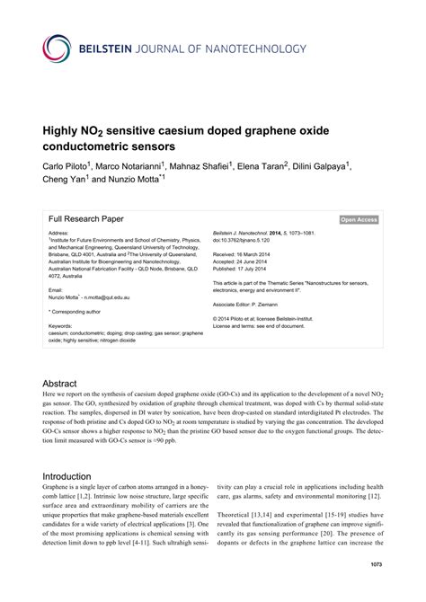 Pdf Highly No2 Sensitive Caesium Doped Graphene Oxide Conductometric
