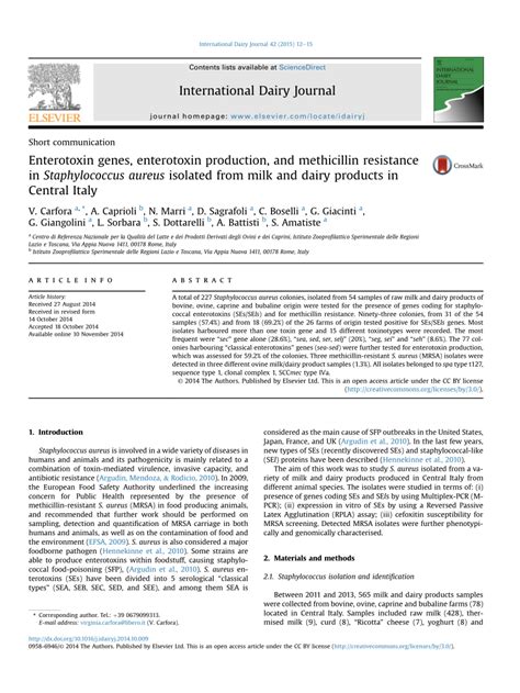 Pdf Enterotoxin Genes Enterotoxin Production And Methicillin Resistance In Staphylococcus