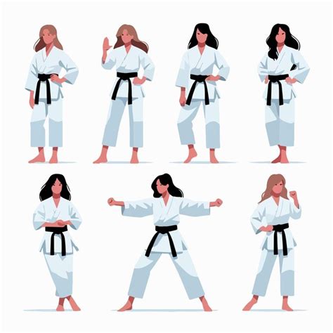 카라테 동작을 하는 사람들의 터 이미지 집합 프리미엄 Ai 생성 벡터
