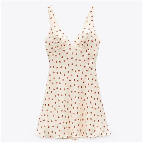 Zara Strawberry Print Satin Effect Mini Dress Very Depop