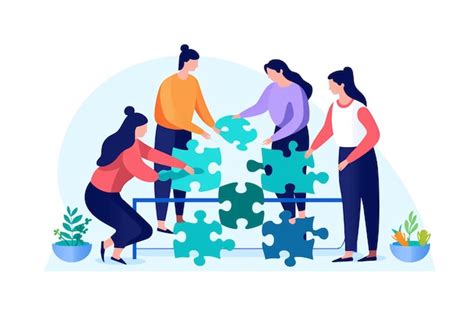 premium vector people action solving jigsaw puzzles