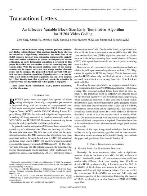 Pdf An Effective Variable Block Size Early Termination Algorithm For