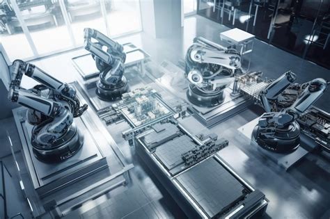 Premium Ai Image Robot Assembling Complex Structure On A Futuristic